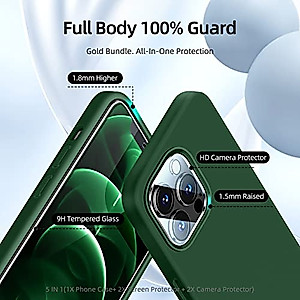 Dssairo [5 in 1 for iPhone 12 Pro Max Case 6.7 inch, with 2 Pack Screen Protector + 2 Pack Camera Lens Protector, Liquid Silicone Ultra Slim Shockproof Protective Phone Case (Alpine Green)