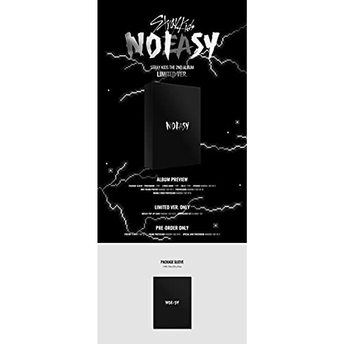 Stray Kids Noeasy 2nd Album Limited Version CD+1p Poster+1p Folding Poster On Pack+84p PhotoBook+16p Lyrics Book+1p Sticker+2p PhotoCard+1p Double Sided PhotoCard+Message PhotoCard Set+Tracking Kpop