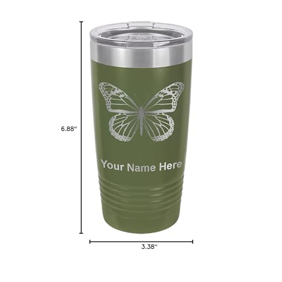 LaserGram 20oz Vacuum Insulated Tumbler Mug, Monarch Butterfly, Personalized Engraving Included (Camo Green)