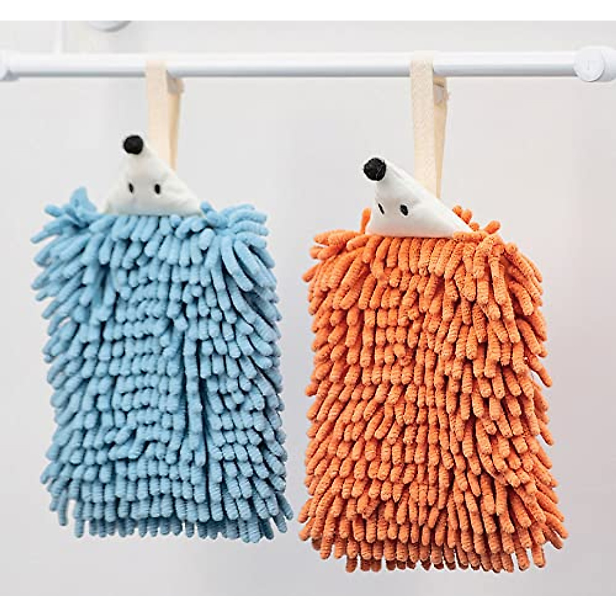 GTONEE 7pcs Soft Chenille Hanging Hand Towels ,Quick Dry Hand Bath Towel, Cute Hedgehog Hand Towel, Bathroom Hand Towels with Hanging Loop, Absorbent Kitchen Hand Towels, Dustproof No Dandruff