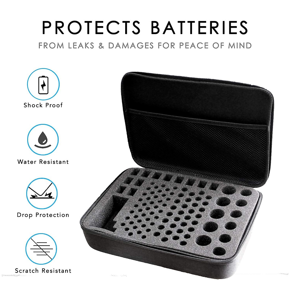 MaximalPower Hard Battery Organizer Storage Box Carry Case for Assorted Sizes AA AAA C D 9V Batteries [Batteries NOT Included] (Battery Case & Tester)