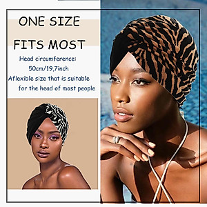 Urieo 2 pieces Leopard Print Headwrap African Knot Head Wrap Pre-tied Turban Bonnet for Women Black