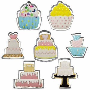 Cake Shaped Cookie Cutters Set of 7 pcs, Stainless Steel Cupcake/Birthday Cake/Wedding Cake Series Fondant Cutter Molds Baking DIY
