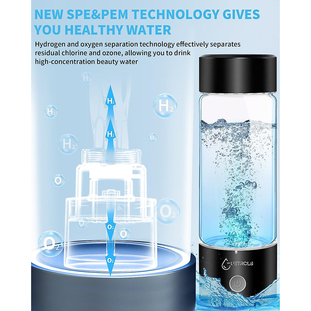 Hydrogen Water Bottle 2024, Hydrogen Water Bottle Generator with SPE PEM Technology Water Ionizer, Hydrogen Water Machine Improve Water in 3 Minutes for Home, Office, Travel, Daily Drinking(Black)