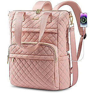 LOVEVOOK Laptop Backpack for Women 15.6 inch,Diamond Quilted Convertible Backpack Tote Laptop Computer Work Bag,Cute Womens Travel Backpack Purse College Teacher Carry on Back pack with USB Port,Pink
