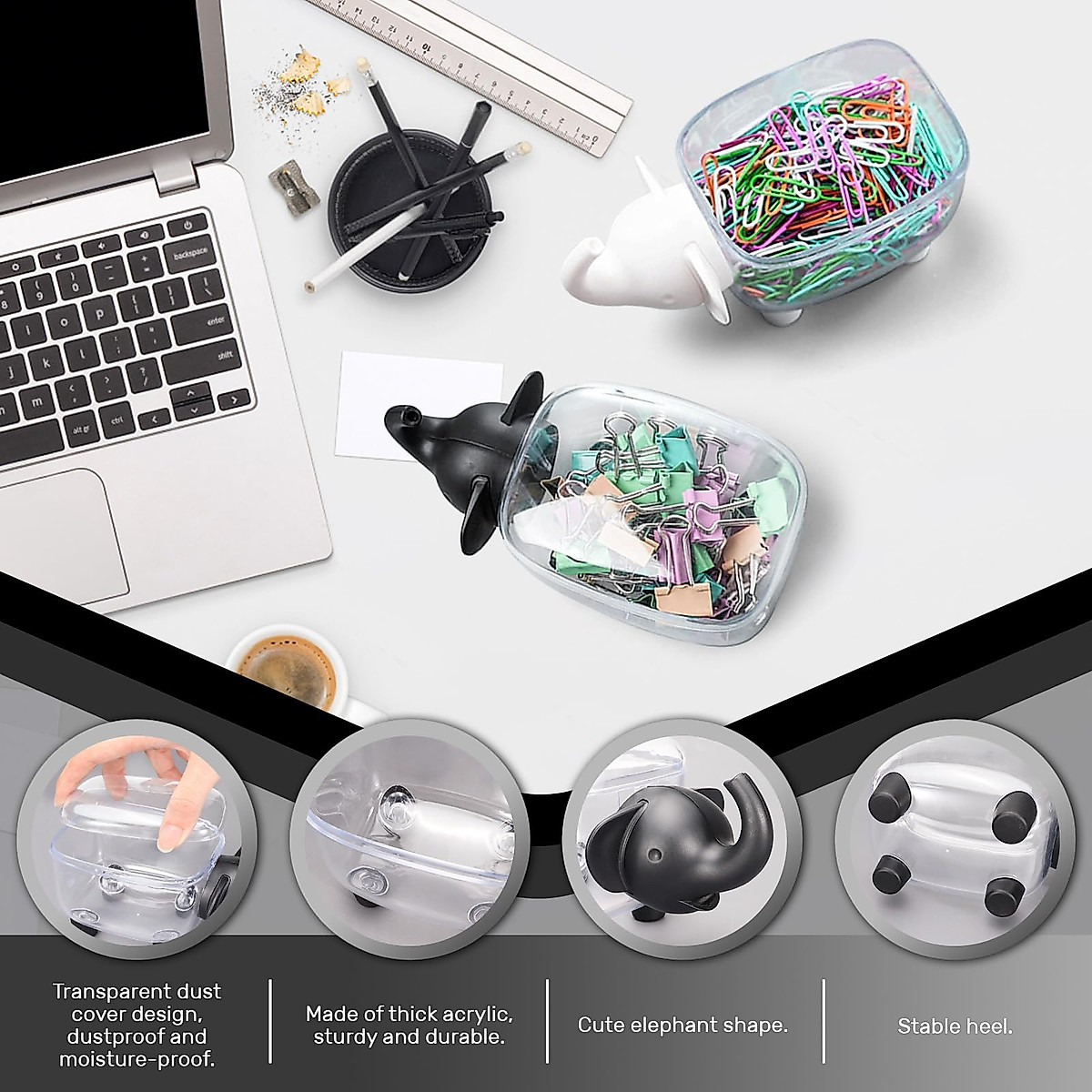 Roucerlin 2 Pack Clear Elephant Shape Cotton Swab Holder, Cute Cotton Pad Ball Dispenser, Plastic Storage Container Bathroom Canisters with Lids for Floss Toothpick Vanity Organizer (Elephant)