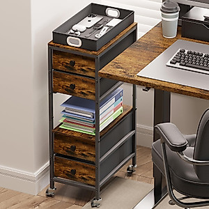 AMBIRD 4-Drawer Dresser,Fabric Dresser Storage with Drawers, Fabric Dresser Tower, Vertical Storage Drawer Units for Bedroom, Hallway, Closet, Office, Move Free with Wheels