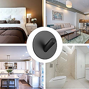 JOYJOO Adhesive Hooks, Metal Heavy Duty 3M Sticky Hook Wall Mounted for Hanging Coat, Scarf, Bag, Towel, Keys Adhesive Holders for Kitchen Bathroom Home 4 Pack Matte Black Round