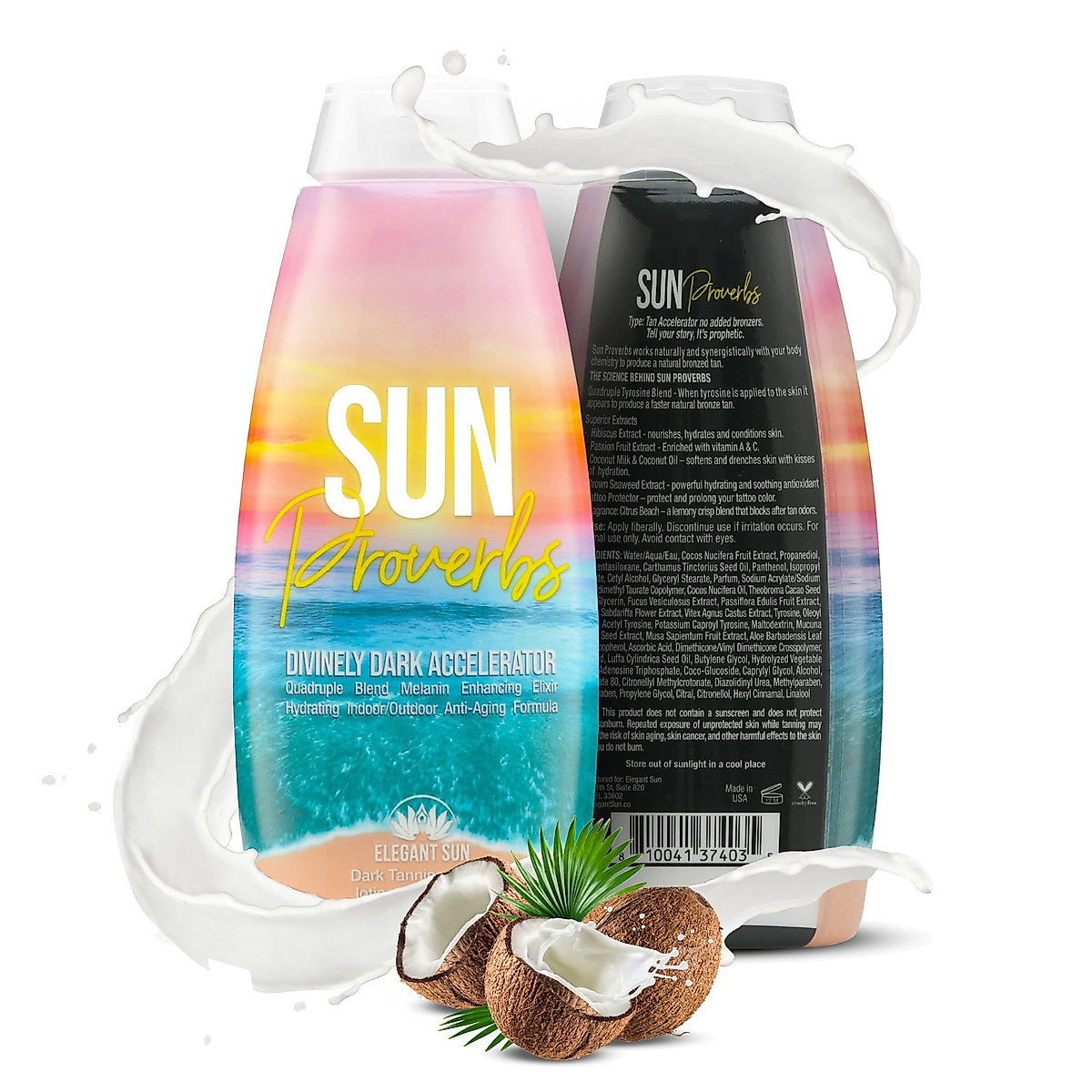 Sun Proverbs, Tanning Bed Lotion, Dark Tan Accelerator, Outdoor Indoor Tanning Lotion without Bronzer, No DHA White Tanning Lotion, Natural Bronzing Coconut Sun Kissed Lotion, by Elegant Sun