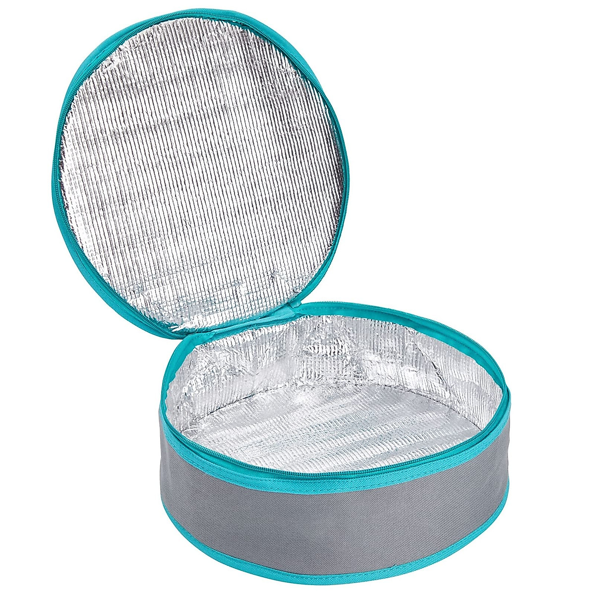 Insulated Round Thermal Casserole Food Carrier for Lunch, Lasagna, Potluck, Picnics, Vacations - Teal and Grey