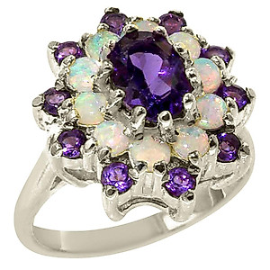 LetsBuyGold 925 Sterling Silver Real Genuine Amethyst and Opal Womens Band Ring - Size 7