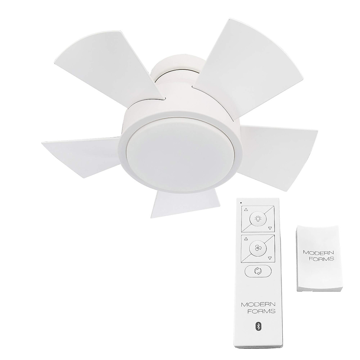 Modern Forms Vox Indoor and Outdoor 5-Blade Smart Flush Mount Ceiling Fan 26in Matte White with 3000K LED Light Kit and Remote Control, (FH-W1802-26L-MW)