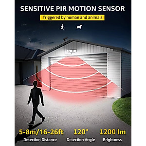 Solar Lights for Outside, WL5000 Motion Activated Security Lights, Separate Solar Panel, 3 Adjustable Head 270° Wide Lighting Angle, IP65 Waterproof Wall Lamp for Porch Yard Garage, 2 Packs