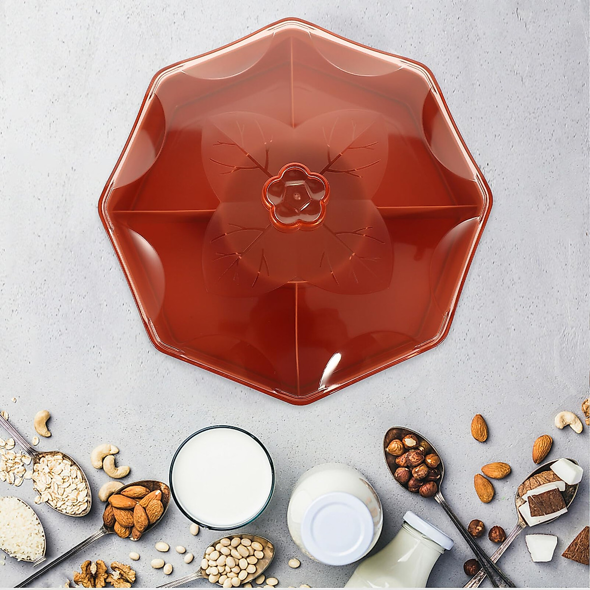 Kichvoe Fruit Tray with Lid Candy Dish with Lid Bandejas Para Comida Compartment Tray Appetizer Serving Tray Large Buffet Trays with Lids Rose Powder Plate Platter With Cover Fries Plastic