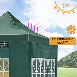 TUKAILAI 10x10ft Pop Up Gazebo, Water-Resistant UV Block Sun Shade Shelter with 4 Sidewalls 1 Door & 9 Windows, Outdoor Instant Canopy Tent for Garden Patio Camping Party Event (Dark Green)