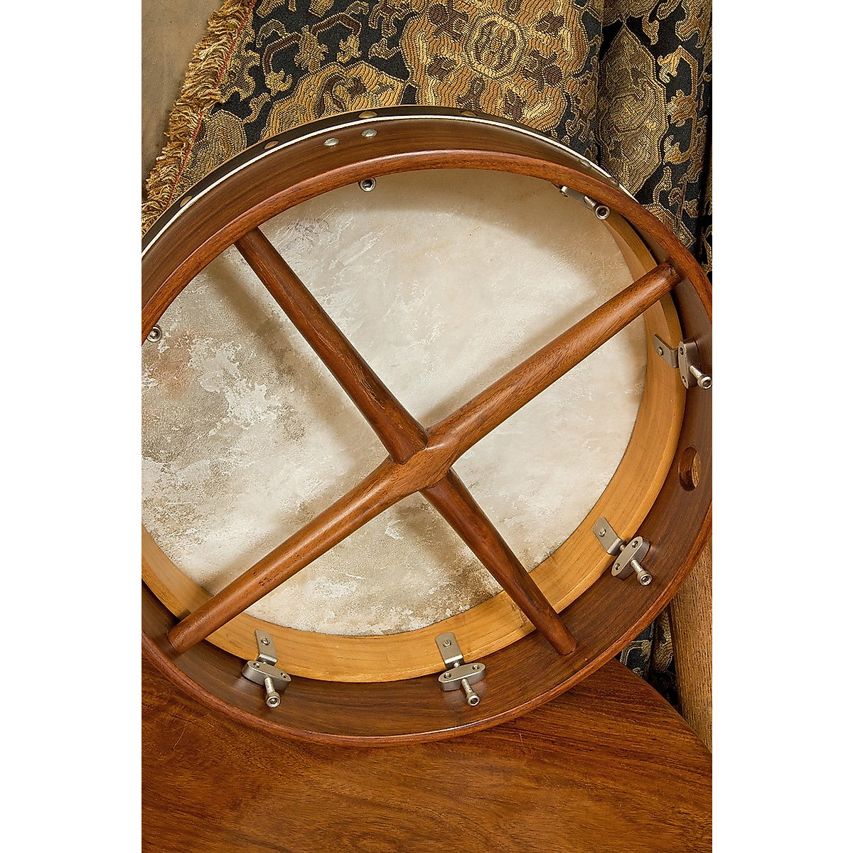 Roosebeck Tunable Sheesham Bodhran, Rosewood, Cross-Bar 14 inches by 3.5 inches