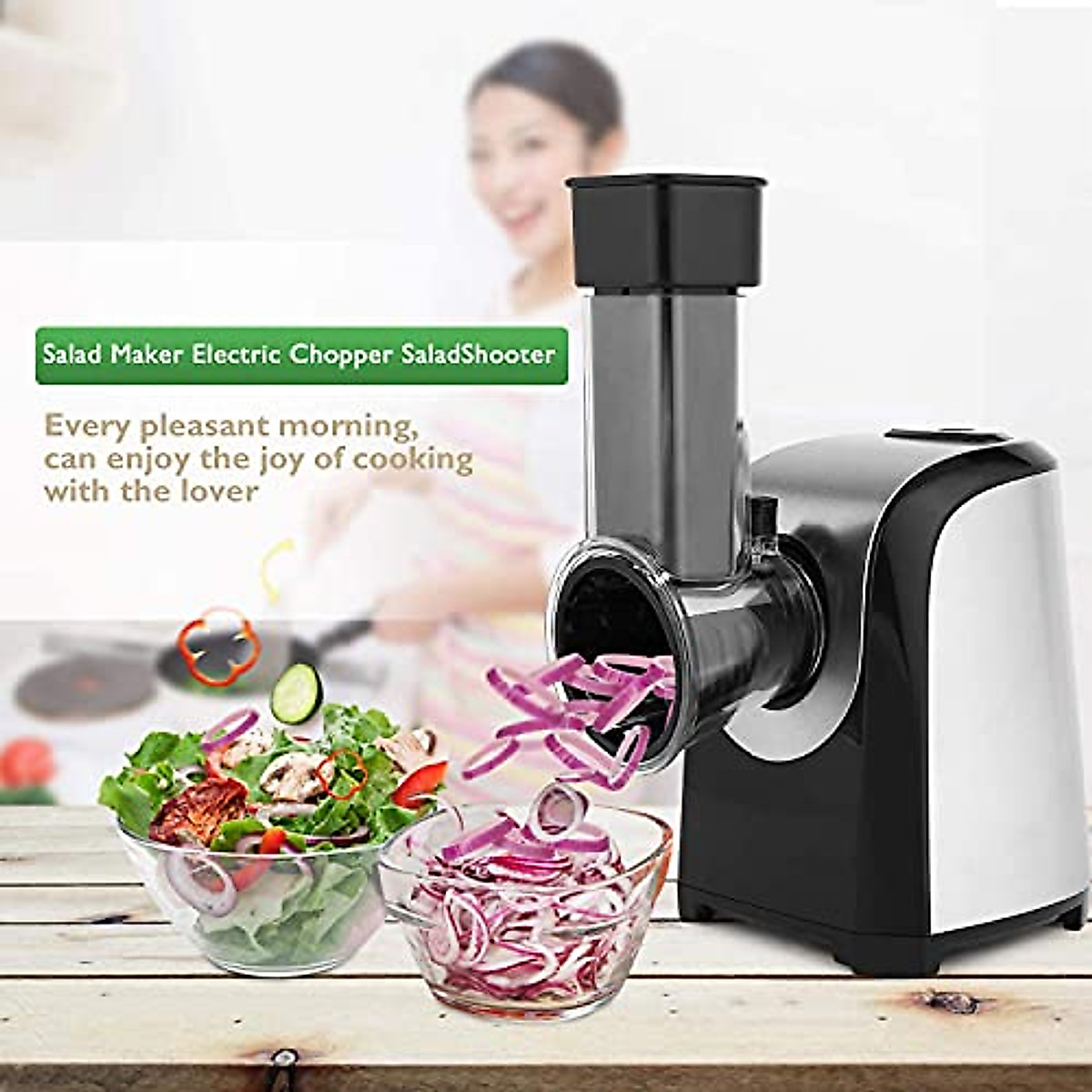 Electric Cheese Grater, Professional Salad Maker with 5 Stainless Steel Rotary Blades and One-Touch Control, 150W Electric Slicer Shredder Grater Vegetable Cutter for Fruit, Vegetables, Cheeses