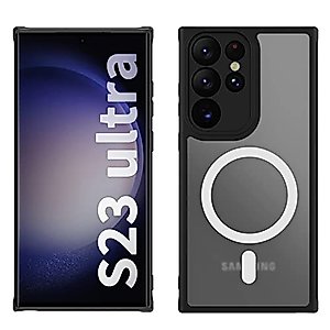 YMHML for Samsung Galaxy S23 Ultra Magnetic Case, Galaxy S23 Ultra Case with Camera Cover, Translucent Matte Back Anti-Fingerprint Shockproof Phone Case Compatible with Wireless Charger