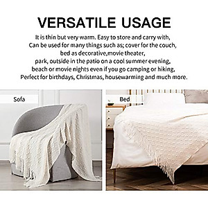 SPAOMY Throw Blanket, Knit Blanket with Tassels, Textured Cozy Lightweight Decorative Throw Blanket for Couch, Bed, Sofa, Travel- All Seasons (50x60 Inch, Beige)