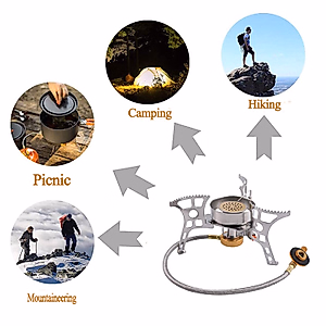 SVNVIOZ Camping Stove Windproof Backpacking Stove with Piezo Ignition, Plastic Storage Box, 2 Types Fuel Canister Adapters, Camping Gear Portable Stove for Outdoor Camping Hiking Cooking