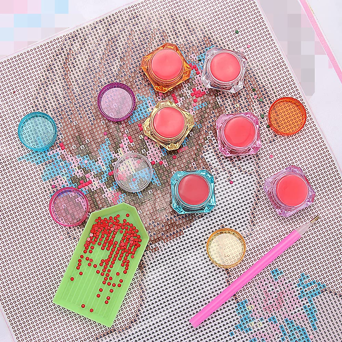 6 Packs Diamond Painting Wax Storage Box Polygon Shaped Diamond Painting Wax Storage Container Case Painting Glue Clay Organizer with 18 Pieces Glue Clay, Multicolor