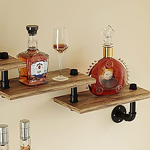 MAIKAILUN Wine Rack Wall Mounted with 4 Stem Glass Holder,Industria Floating Wine Pipe Shelf Bar Shelves, Liquor Cabinet for Home, Kitchen Living Room Decor Display Rack