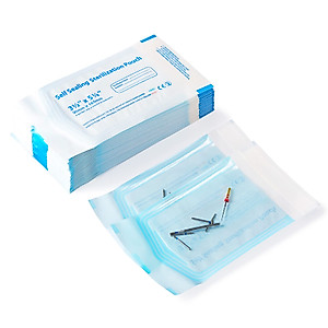 Annhua 3.5 X 6.5 Self Sterilization Pouches for Dental Offices, 100 Pcs Self Seal Sterilizer Bags Pouch - Blue