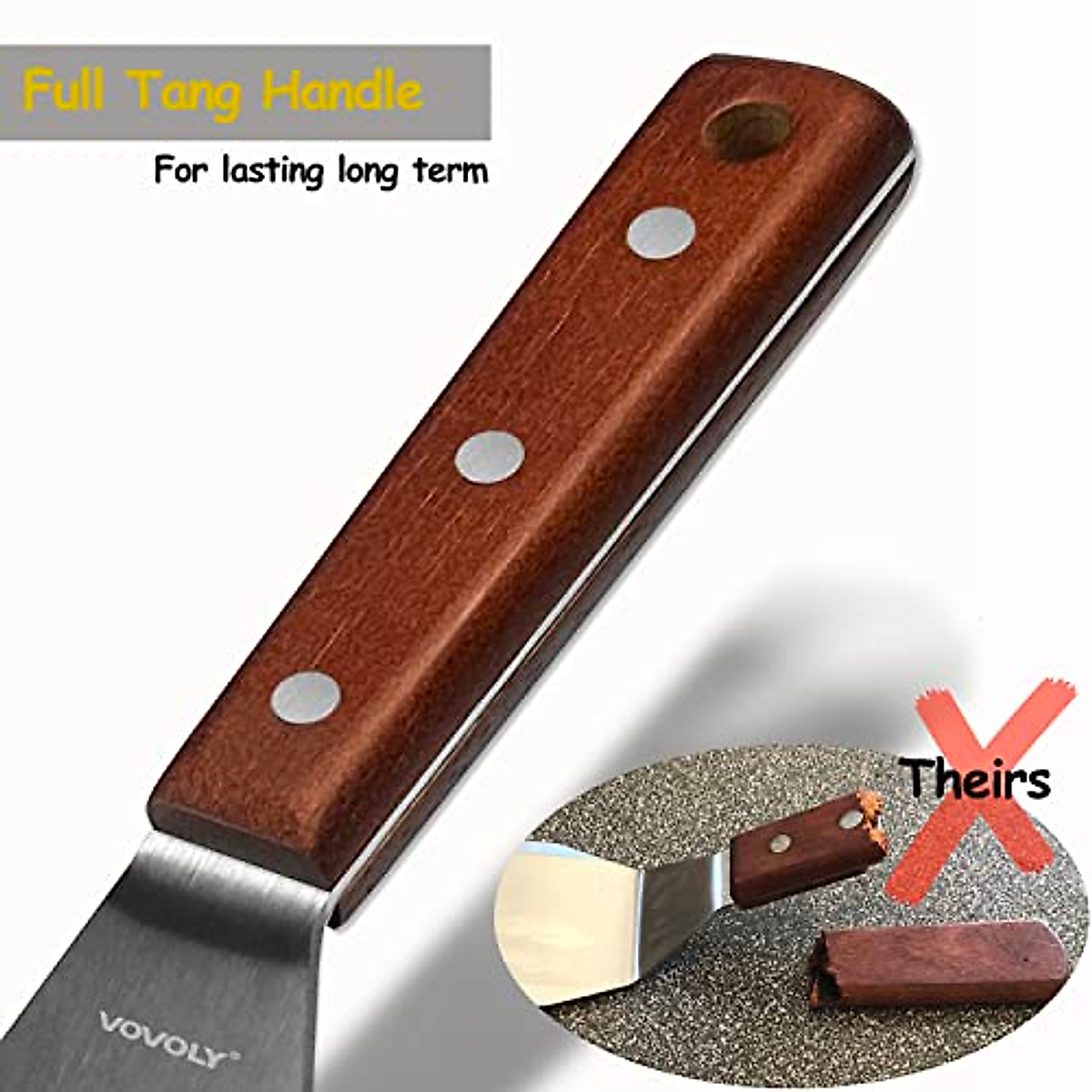 Professional Metal Spatula for Cast Iron Skillets and Flat Top Grills, Full Tang Wooden Handle,1.8mm Thick Stainless Steel Blade, Smash Burger Spatula Turner for Flipper, Cooking, BBQ, 5 Inch x 3 Inch