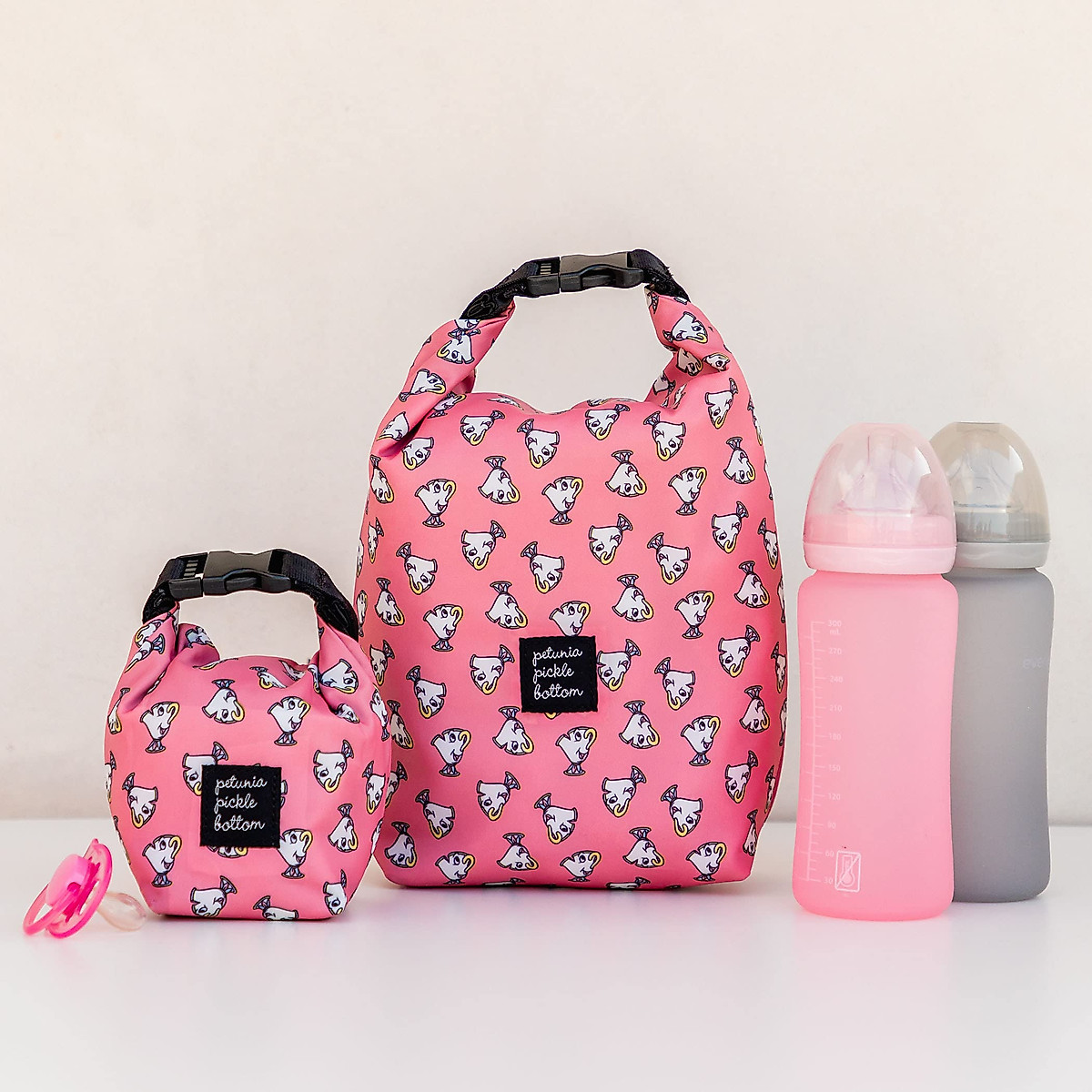 Petunia Pickle Bottom | Double Baby Bottle Holder | Disney's Beauty and The Beast | Baby Bottle Cooler Insulated & Reusable | Disney Perfect Beauty and The Beast Gifts - Cheerful Chip | Disney Baby