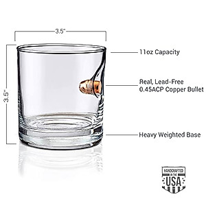 BenShot Rocks Glass with Real 0.45ACP Bullet - 11oz | Made in the USA [Set of 2]