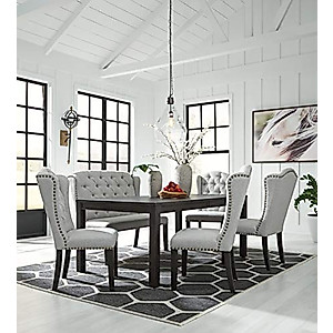 Signature Design by Ashley Jeanette Casual Tufted Back Dining Bench or Sette with Nailhead Trim, Gray