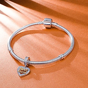 ENJOOOY Sterling Silver Mother Charm Best Mom Charm Pendant with 24k Gold Plating Heart Love Charm Bead fit Women Charm Bracelets