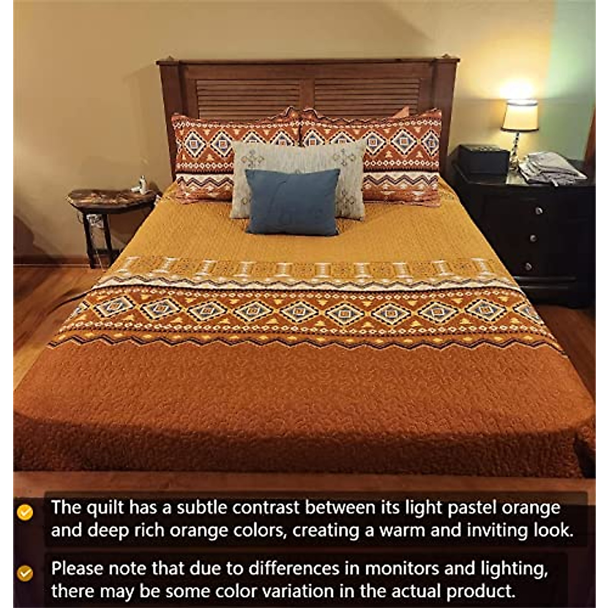 LEAONME Quilt Set Full/Queen Size 3 Piece Bedspread Coverlet Lightweight Comforter Microfiber Bedding Set All Season Oversized 90x98 Inch Bed Cover Bohemian Burnt Orange/Rust(1 Quilt,2 Pillow Shams)