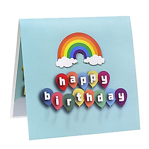 GREETING ART Rainbow Birthday Cake Birthday Pop Up Card, 6x6-3D Birthday Greeting Card, Pop Up Birthday Card for Mom, Happy Birthday Card for Kids, Celebration Cards