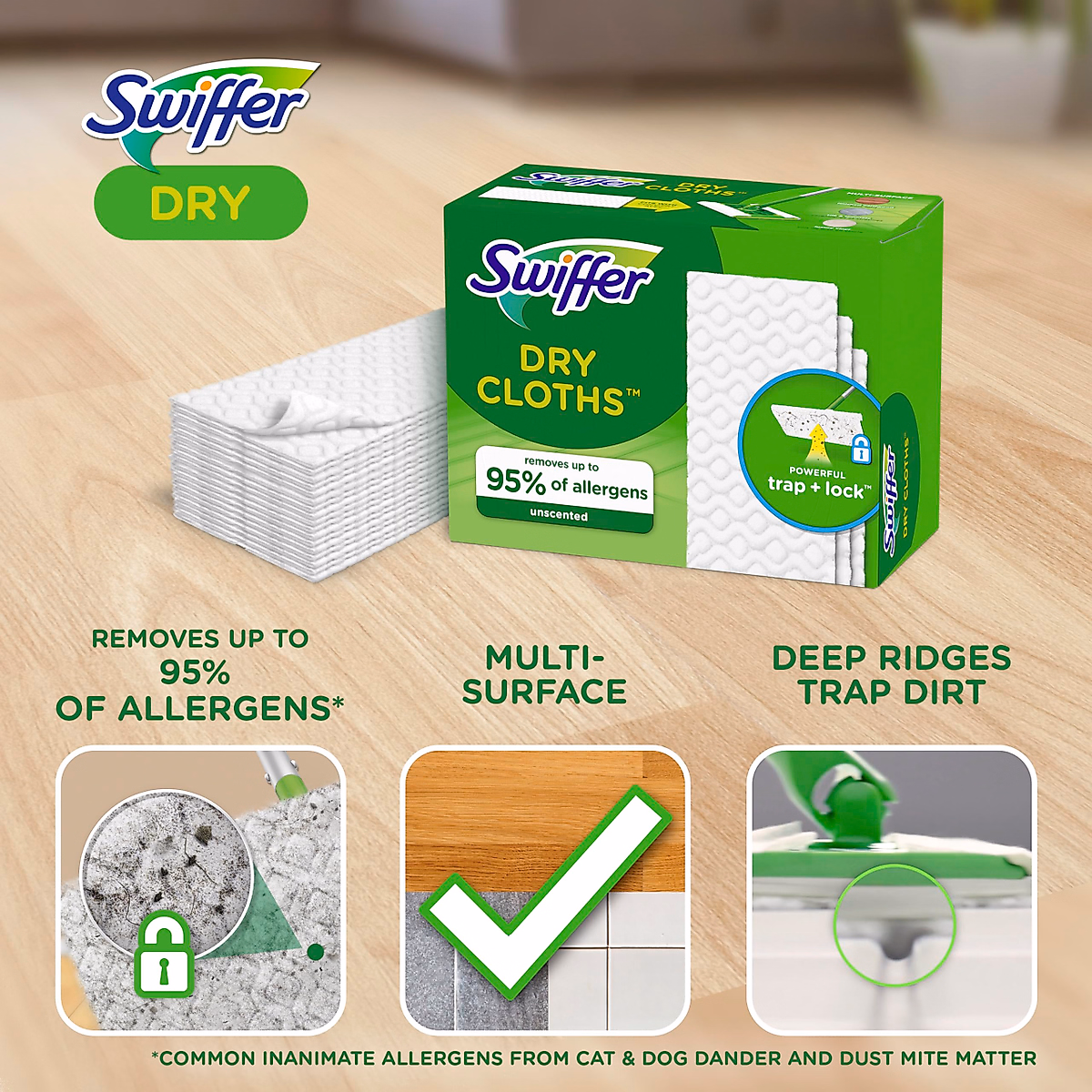 Swiffer Sweeper Dry Mop Refills for Floor Mopping and Cleaning, All Purpose Floor Cleaning Product, Unscented, 52 Count (Packaging May Vary)