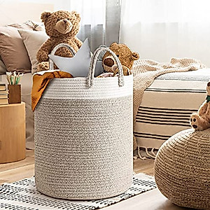 MXMHOME Large Laundry Hamper, 20" X 15" X 15" Tall Woven Rope Storage Basket for Blanket, Cotton Rope Basket Laundry Hamper for Clothes, Toys, Dirty Clothes, Soft Baby Hamper for Nursery, 58L, Brown