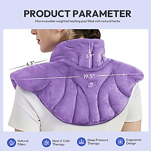 MEISENHOME Microwavable Heating Pad for Neck and Shoulders, Weighted Microwave Moist Neck Wrap for Pain Relief Sore Muscle Stress Tension, Heated Wrap with Aromatherapy, Hot & Cold Compress, Purple