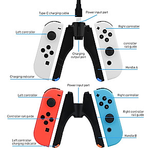 GLDRAM 4 in 1 Joycon Charger Grip for Nintendo Switch & Switch OLED Accessories, Switch Joy Con Controller Charging Dock Converts to Grip, Charger Dock Stand with LED Indicator and Charging Cable
