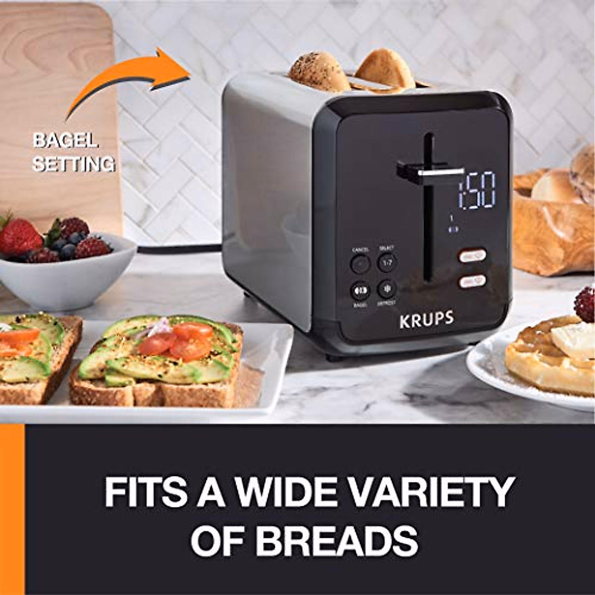 KRUPS KH320D50 My Memory Digital Stainless Steel Toaster, 7 Browning Level with personalized setting, Black