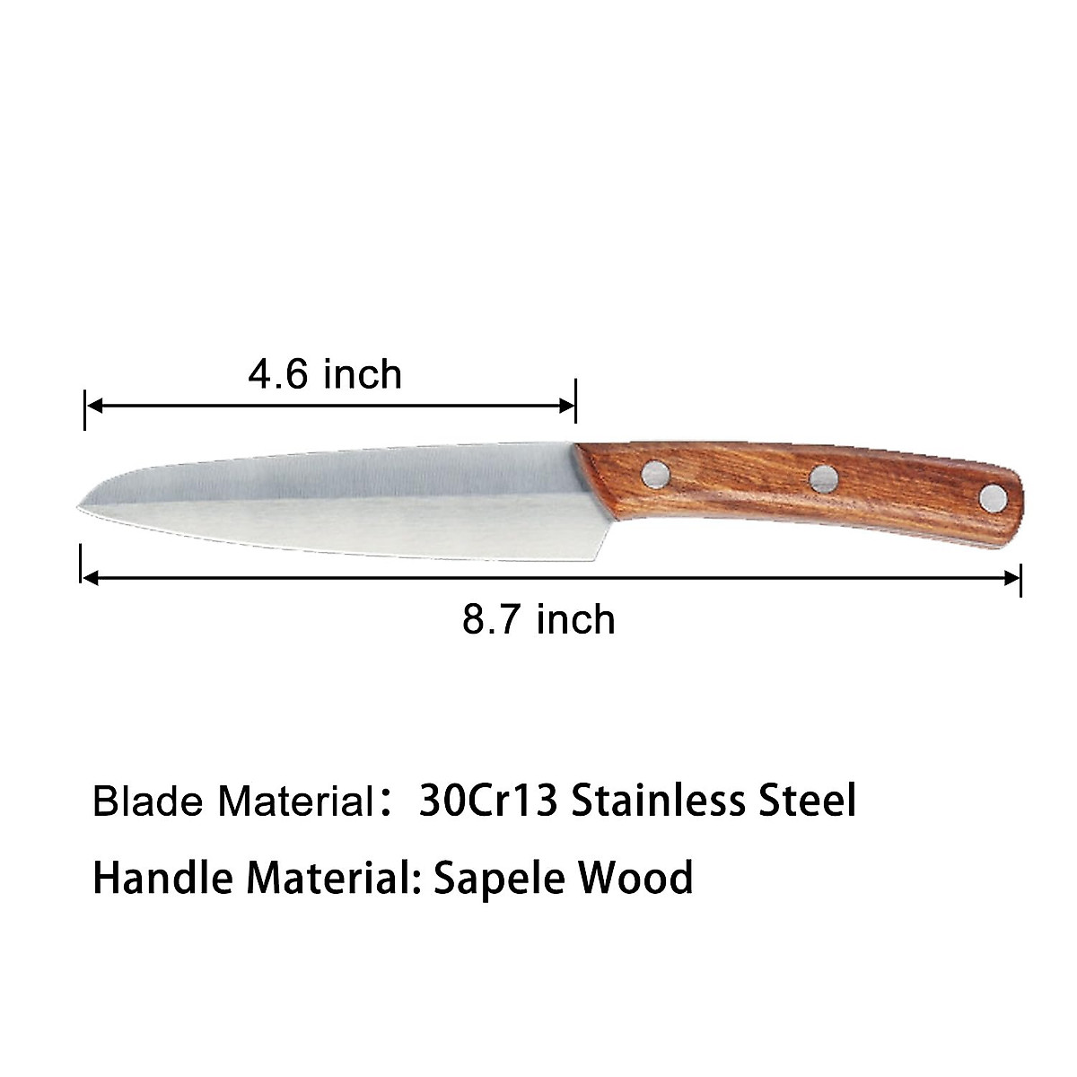 AYANICA Kitchen Knife 4.5 inch Lightweight High Carbon Stainless Steel Sharp Blade Wooden Ergonomic Handle Paring Peeling Fruit Slicing