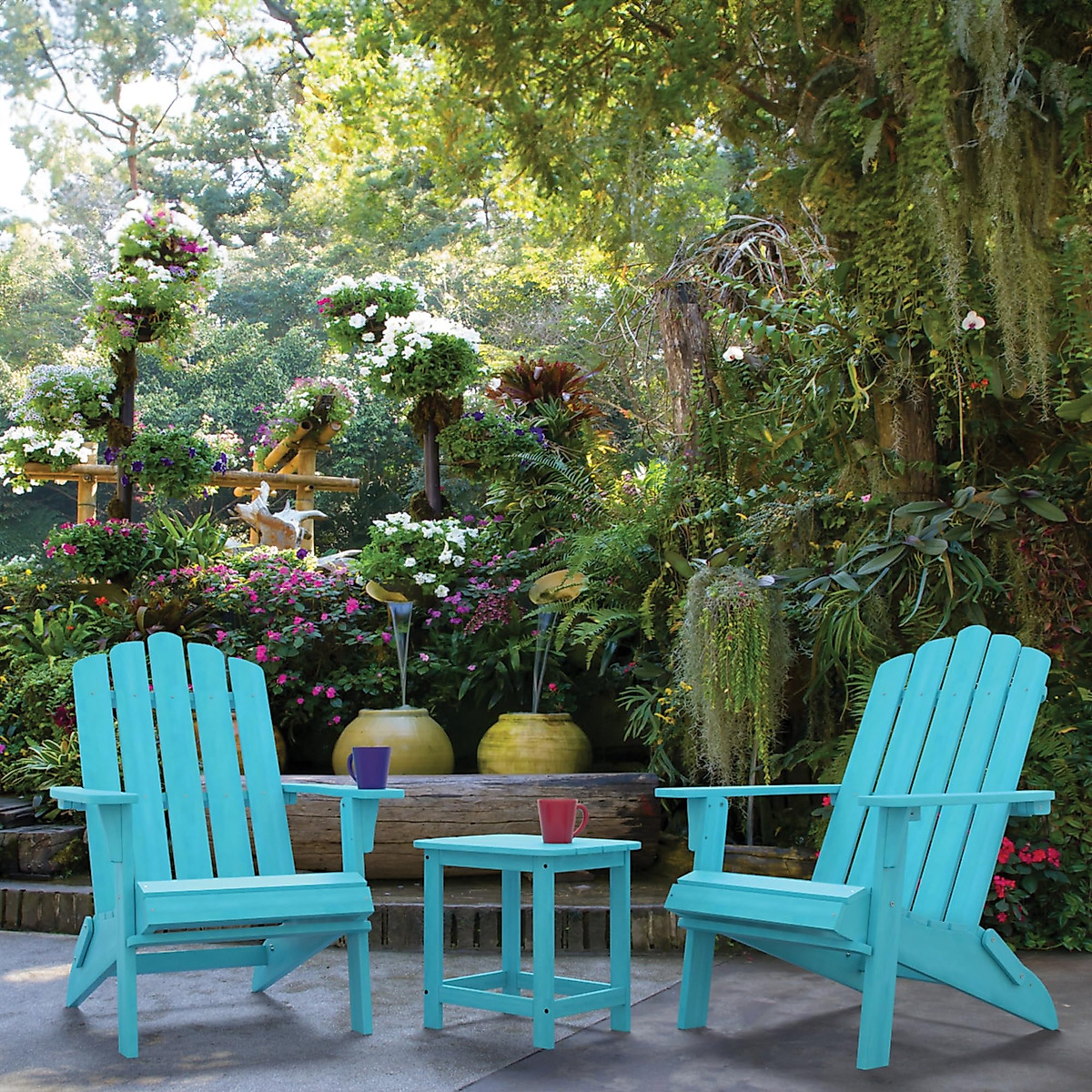 PolyTEAK Folding Adirondack Chair Set of 4, Premium Weather Resistant Poly Lumber, Outdoor Patio Furniture, Up to 300 lbs, Plastic Adirondack Chairs for Garden Fire Pit, Classic Collection - Blue