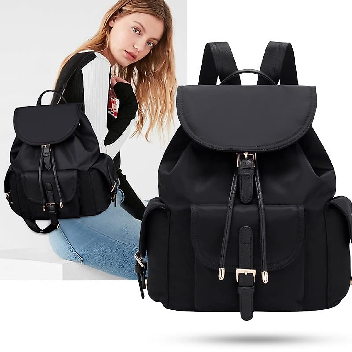 Backpack Purse for Women,Multipurpose Large Capacity Oxford Shoulder Bag,for Outdoor Travel Shopping Sport (Color : Black)