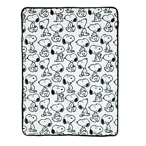 Lambs & Ivy Classic Snoopy Minky and Faux Shearling Baby Blanket - White/Black