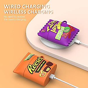 3Pack Cute Airpod case 2nd Generation,3D Cartoon Rainbow Candy+Purple Potato Chips+Chocolate Airpods Case Cover for Girls Boys,Food Design Silicone Protective Case for Apple Air Pod 2/1 with Keychain