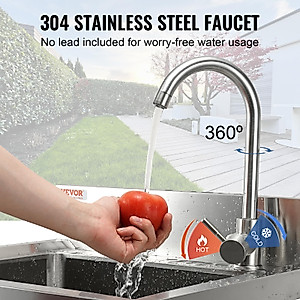 VEVOR Stainless Steel Utility Sink, 1 Compartment Free Standing Small Sink Include Faucet & legs, 16 x 13 x 8.7 in Commercial Single Bowl Sinks for Garage, Restaurant, Kitchen, Laundry, NSF Certified