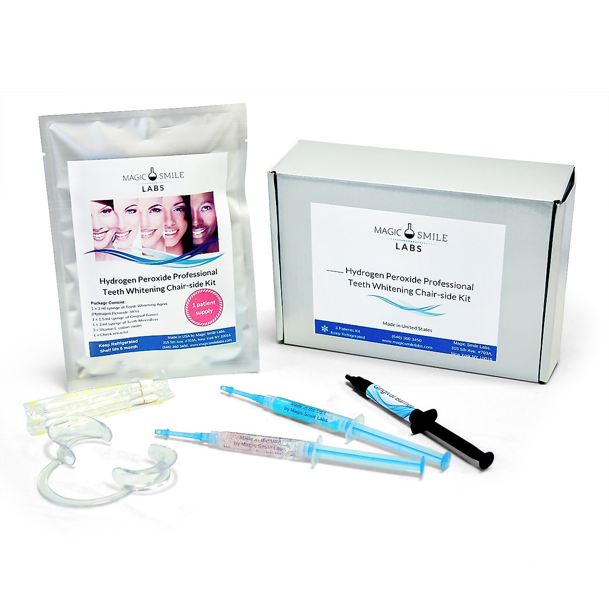 Chair-Side Teeth Whitening Kit - 3 Patients - In-Office Teeth Bleaching - 28% HP - For Sensitive Teeth - Ready to use whitening kit - Made in USA