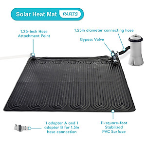 Intex 47'x47' Solar Pool Water Heater Mat for 8,000 Gallon Above Ground Swimming Pool with Hose Attachment 2 Adaptors and Bypass Valve, Black (3-Pack)