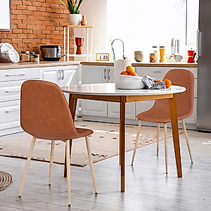 SUPER DEAL Kitchen Chairs Set of 2 Modern PU Leather Cushion Seat Mid Century Dining Chairs Side Chairs with Heavy Duty Wood Legs for Living Room Dining Room, Brown