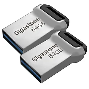 GIGASTONE Z90 [2-Pack] 64GB USB 3.2 Gen1 Flash Drive, Mini Fit Metal Waterproof Compact Pen Drive, Reliable Performance Thumb Drive, USB 2.0 / USB 3.0 /USB 3.1 Interface Compatible