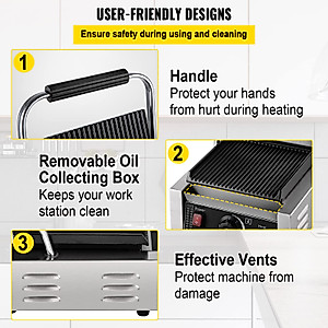 Happybuy Commercial Sandwich Panini Press Grill,1800W Single Flat Plates Electric Stainless Steel Sandwich Maker, Temperature Control 122°F-572°F for Hamburgers Steaks Bacons